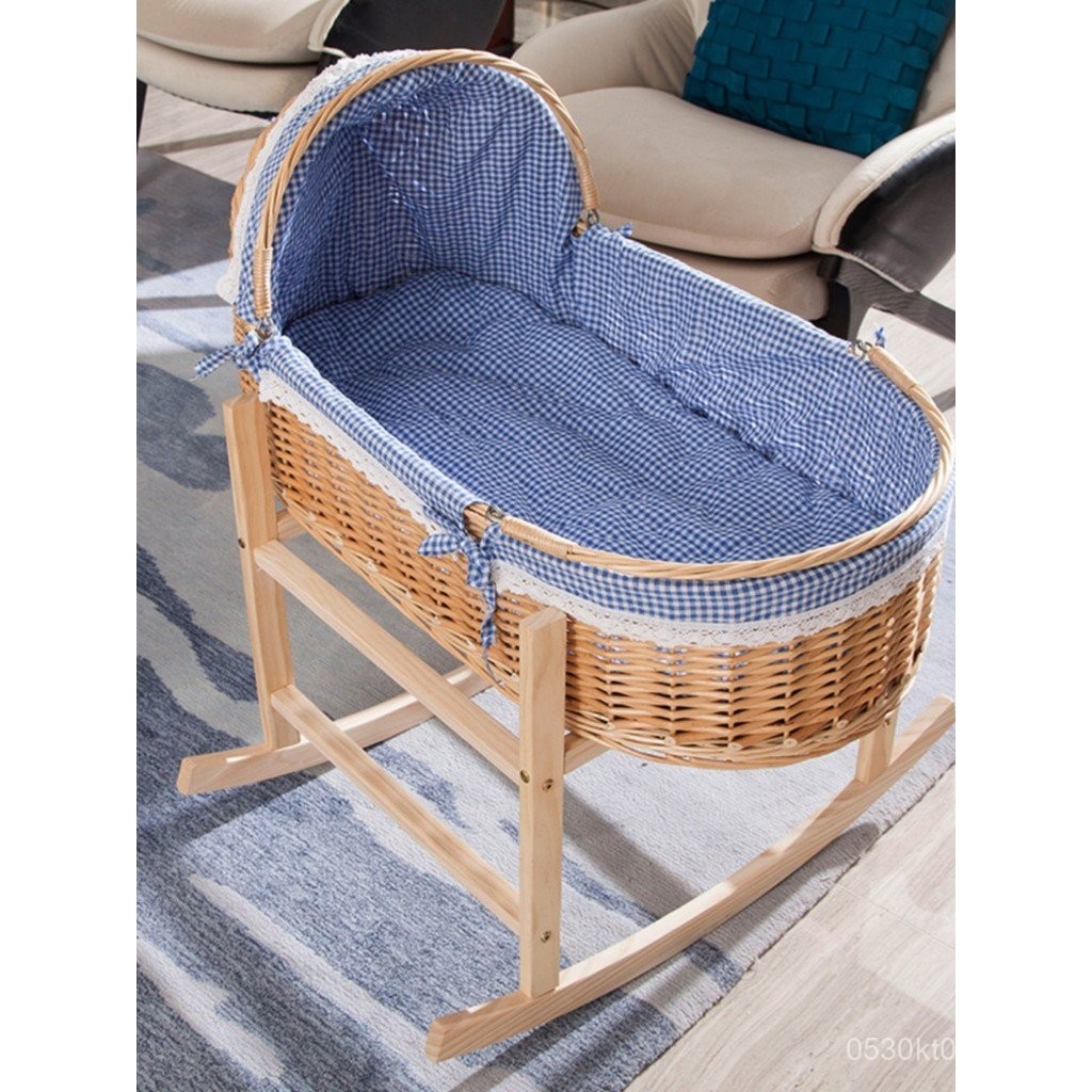 Rattan Baby Cradle Bed Portable Carrying Basket Car Soothing Sleeping ...