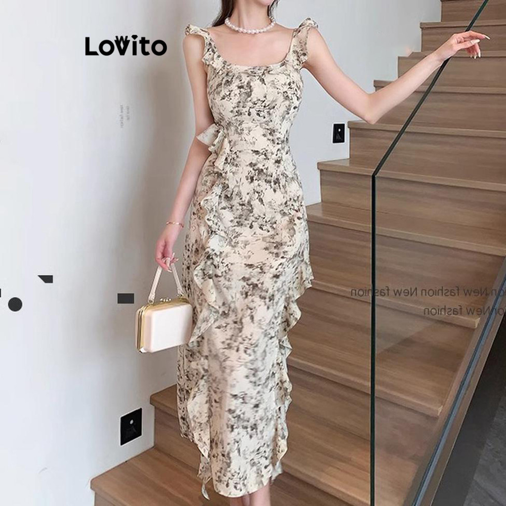 Lovito Elegant Ditsy Floral Frill Flowers Dress for Women LNM67040 ...