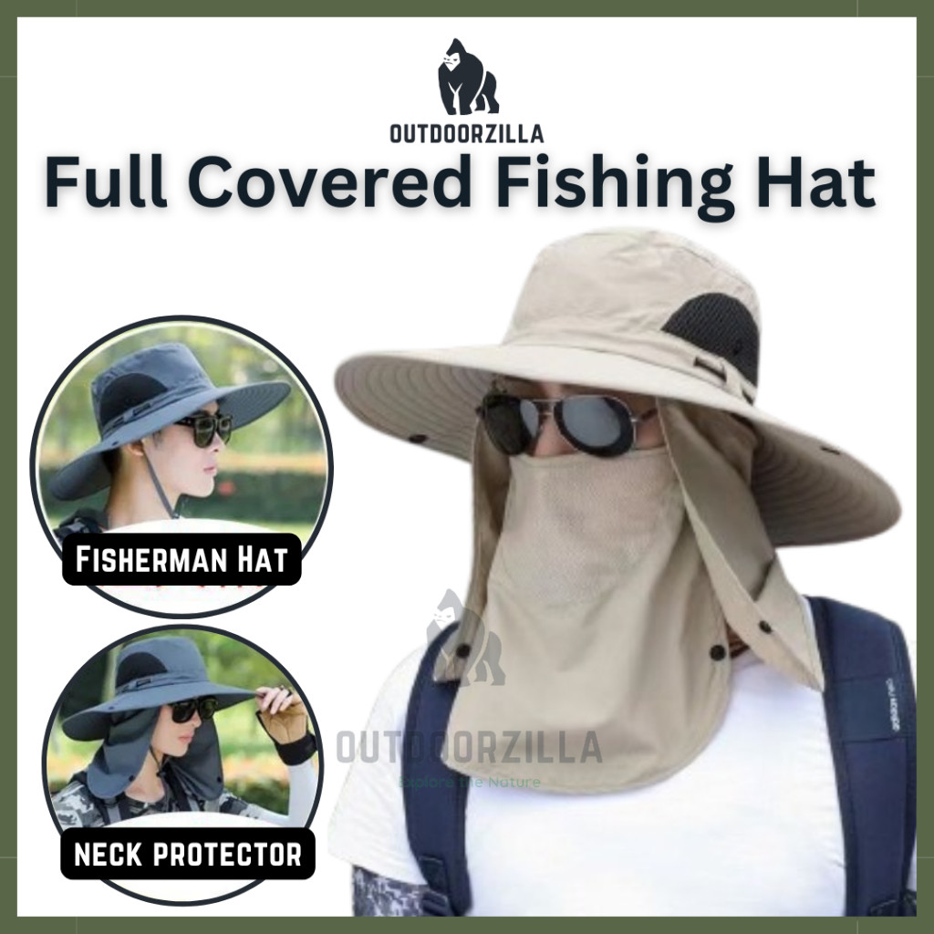 Fishing Hat Neck Flap Waterproof Full Face Cover Topi Penutup Anti ...
