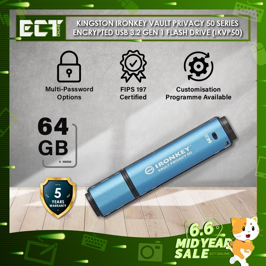 Kingston IronKey Vault Privacy 50 Series Encrypted 64GB / 128GB / 256GB ...