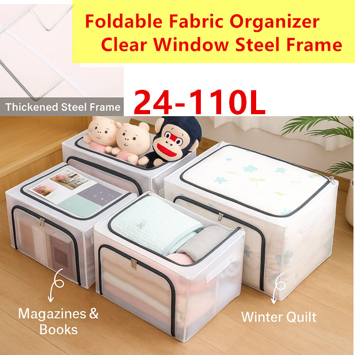 Fabric Storage Box 110L Steel Frame Transparent Window Kotak Kain ...