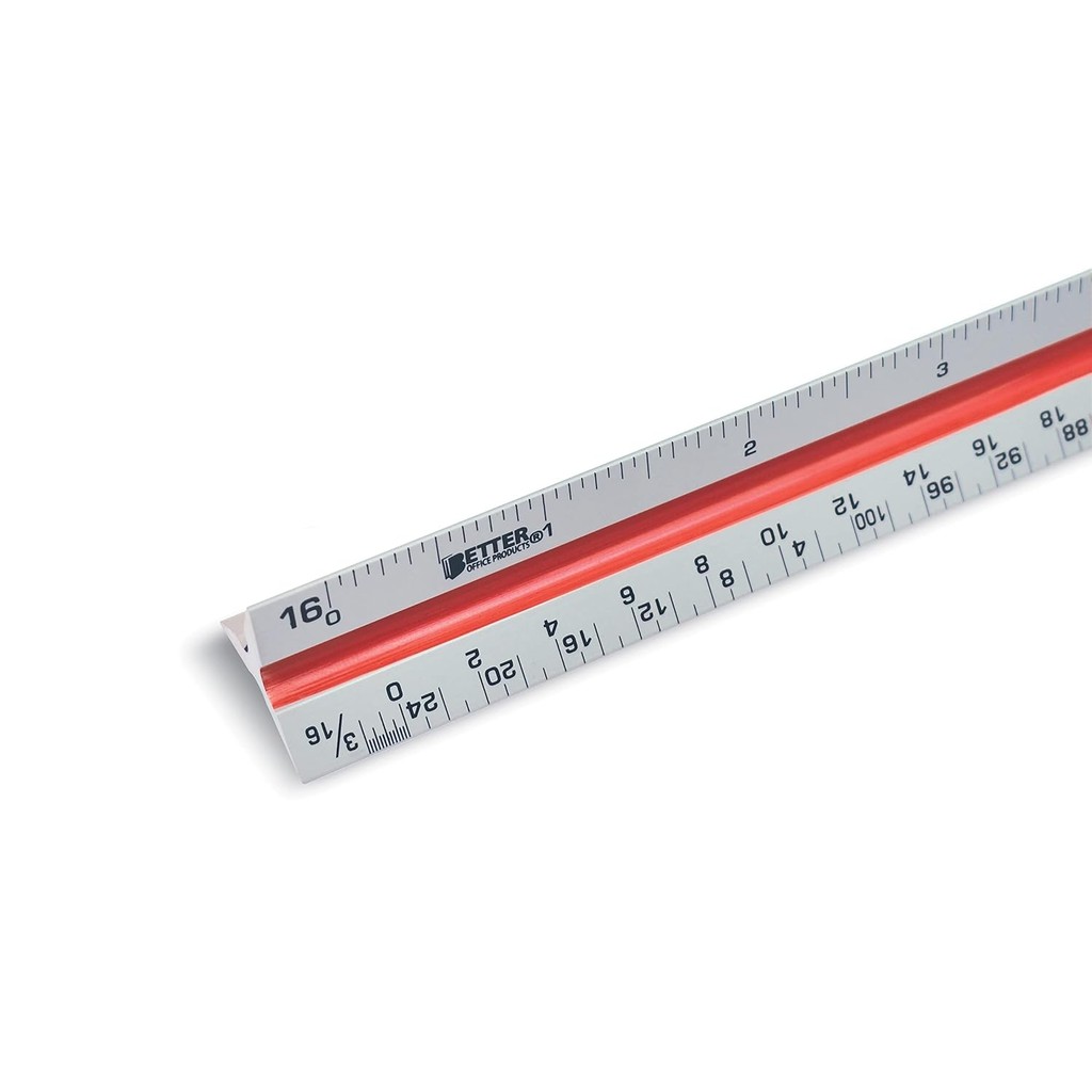 Better Office Products Triangular Ruler, 12 Inch Metal, Triple Sided ...