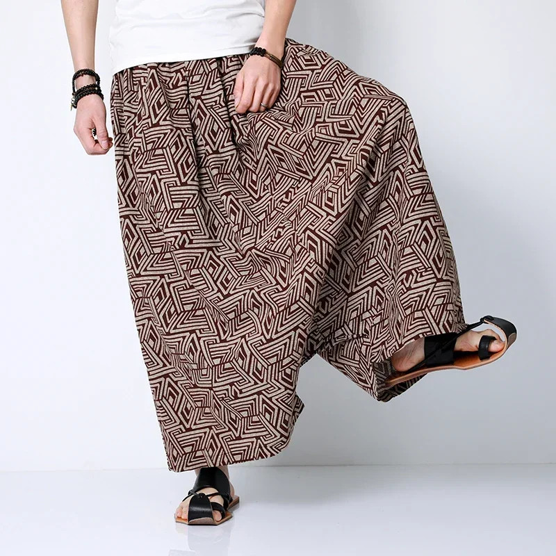 Hip Pop Fashion Loose Male Cropped Trousers Vintage Baggy Traditional ...
