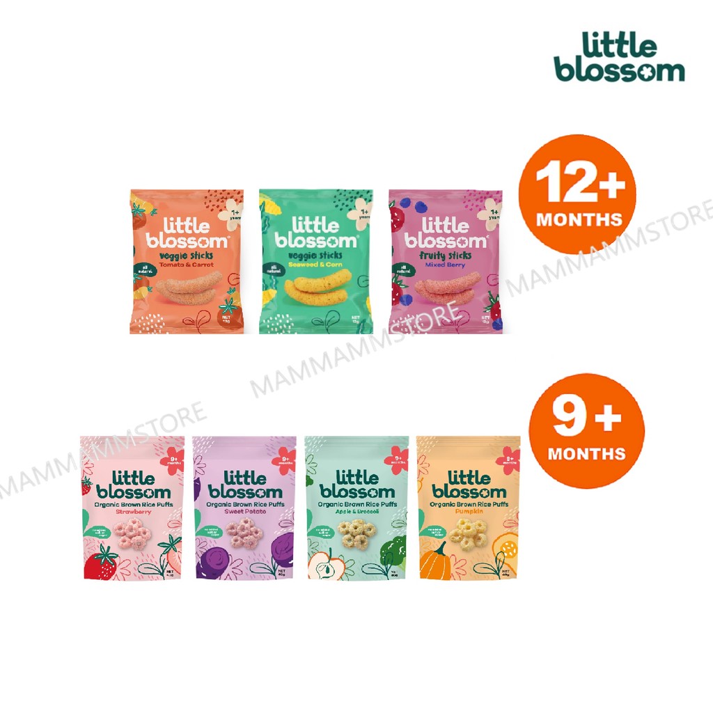 Little Blossom Organic Brown Rice Puffs / Fruity & Veggie Sticks Puff ...