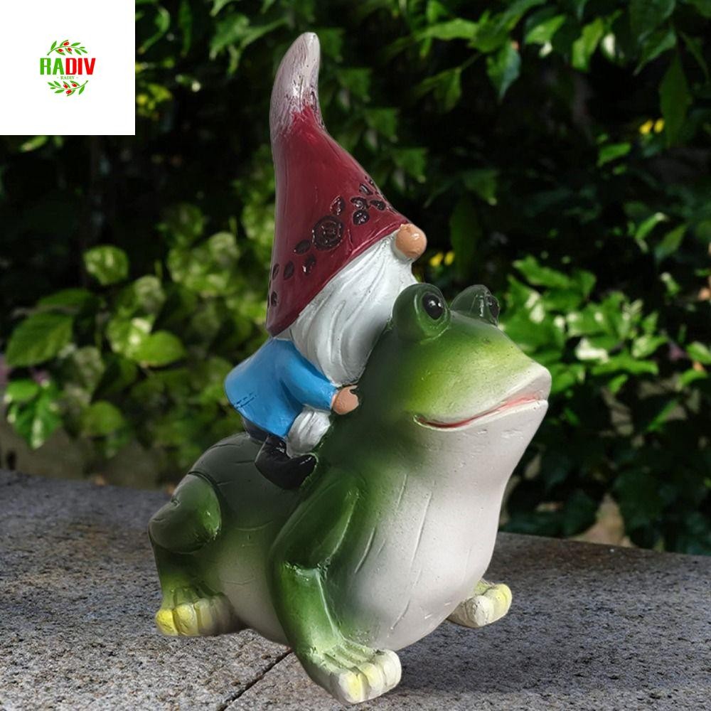 RADIV Gnome Riding Frog Statue, Cartoon Funny Garden Gnomes Figurine ...