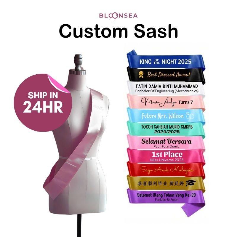 Custom Sash Satin Glitter Personalised Customised Selamat Bersara Tokoh ...