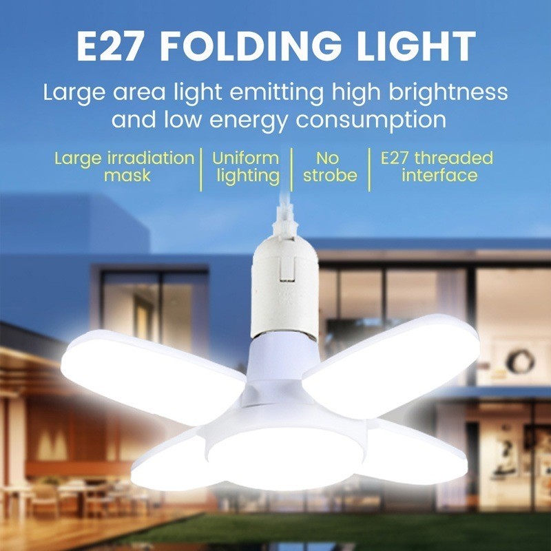 Angle Adjustable LED Pendant Light Foldable Fan Blade LED Bulb E27 65W ...