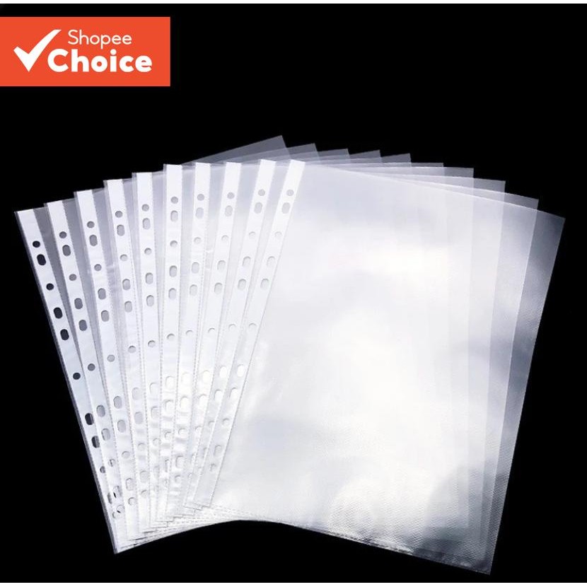 100Pcs Transparent A4 document bag with 11 holes, binder pocket, page ...