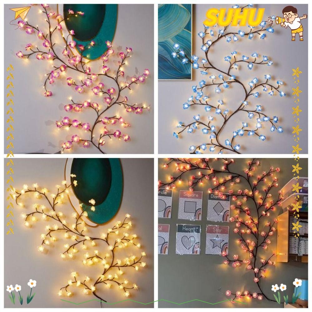 SUHU LED Tree Branch Lights for Wall, Cherry Floral Pattern USB Supply Cherry Blossom Branch ...