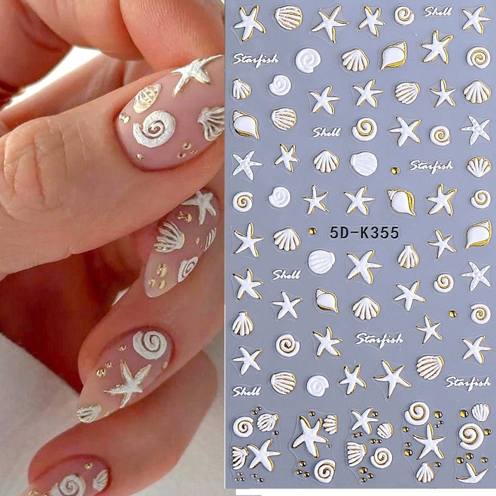 Sea-Inspired Nails Designs Fish Waterweed Whale Nail Art Stickers 5D ...