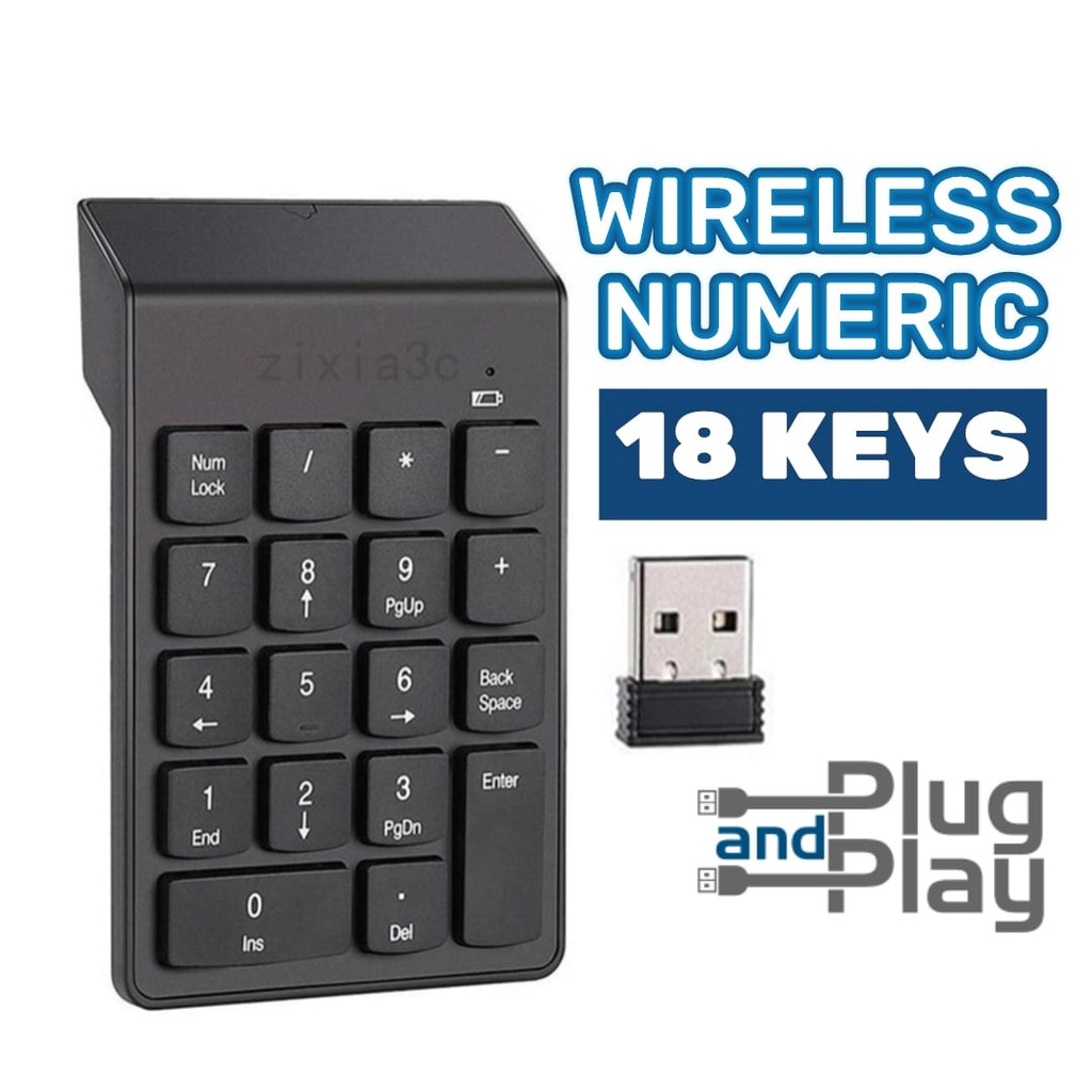 18 Keys Wireless Number Pad Keyboard With 2.4G USB Receiver Numeric ...