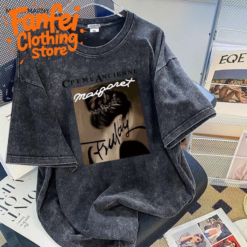 (24 Hours Shipping)Fanfei Vintage Washed White T-Shirt Heavy Summer ...