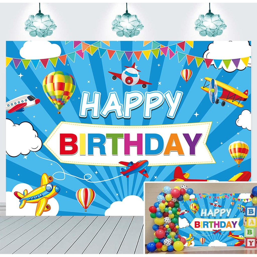 Airplane Birthday Backdrop Airplane Birthday Decoration Banner Happy ...