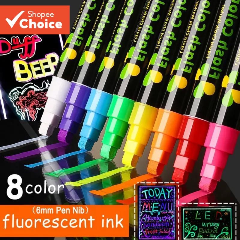 8 Colors Liquid Chalk Marker Pen - Washable & Wet Erase Neon Chalk ...