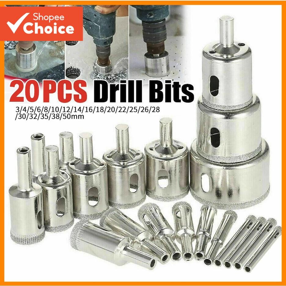 20pcs Diamond Bit Set Hole Saw Cutter Diamond Drill Bit Marble Glass ...