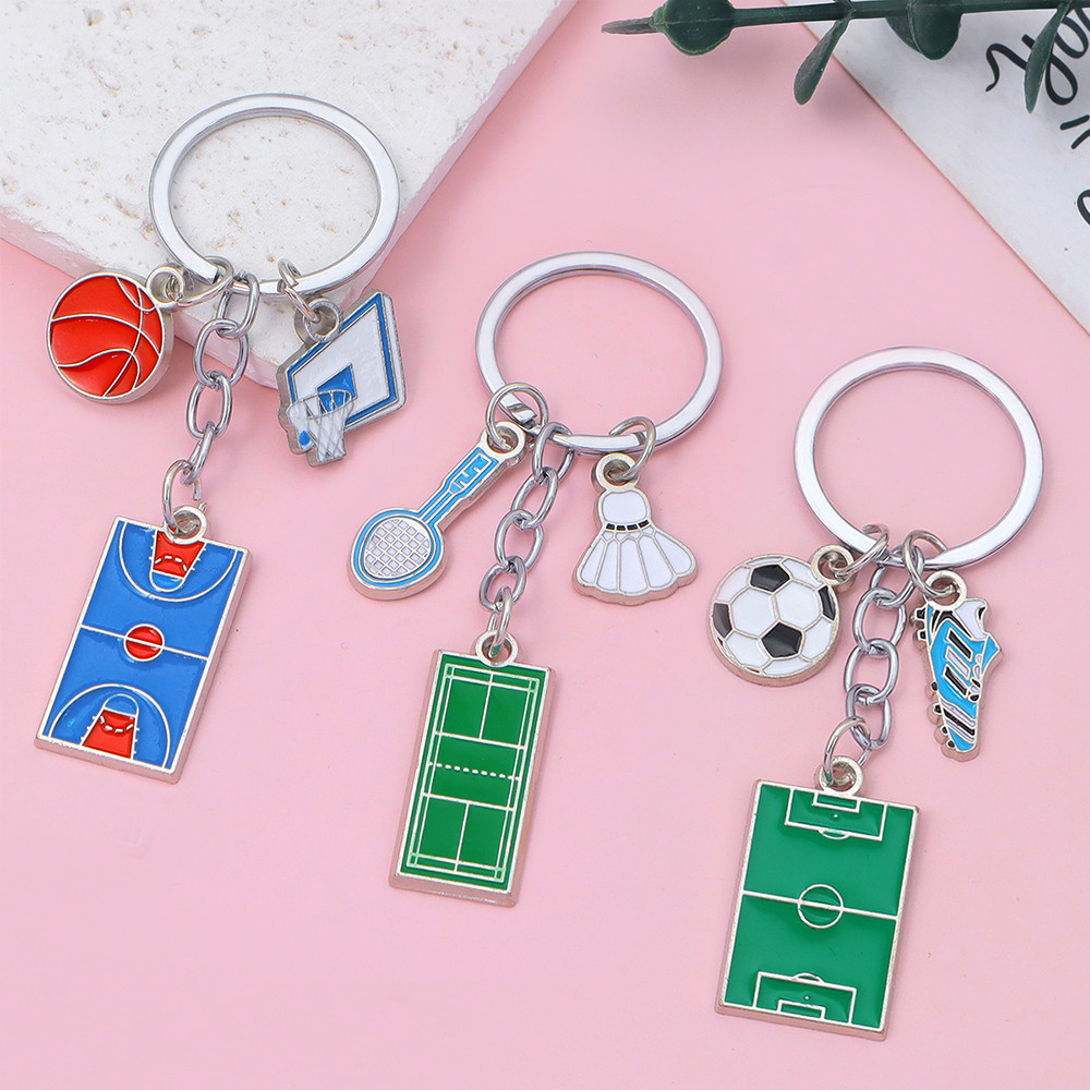 Creative Badminton Racket Keychain Basketball Football Sports Pendant ...
