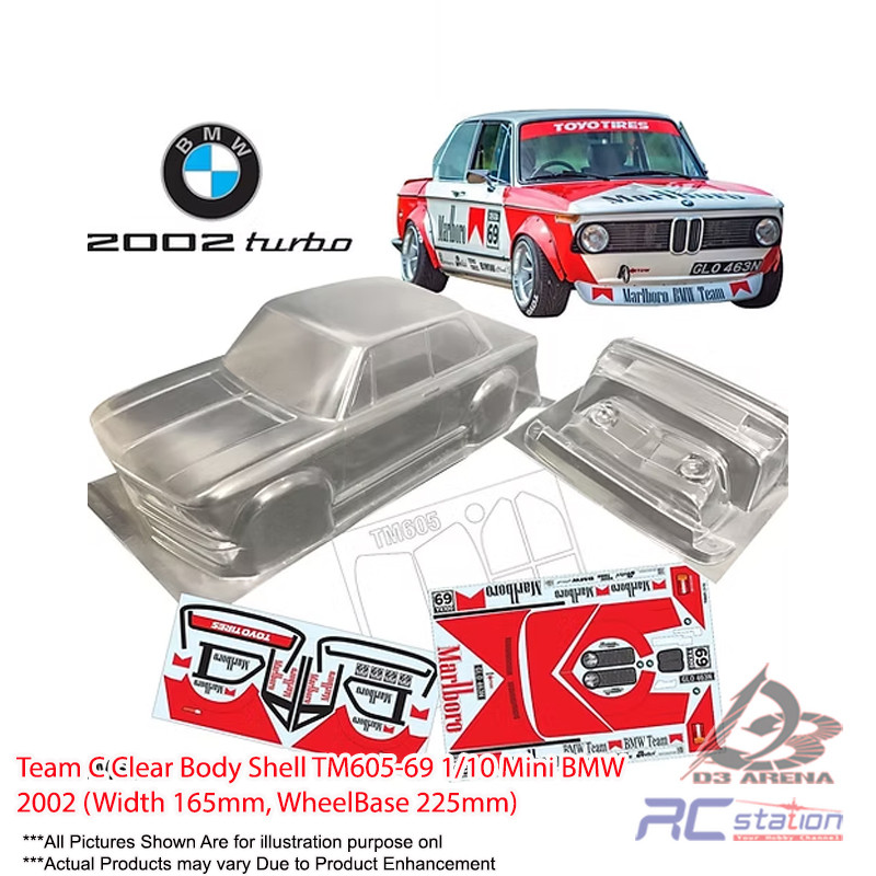 Team C Clear Body Shell TM605 1/10 Mini BMW 2002 (Width 165mm ...