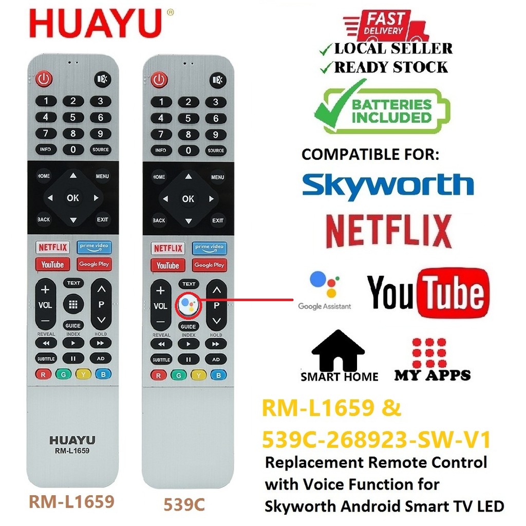 HUAYU Replacement Remote Control with Voice Function for Skyworth Android Smart TV LED 9 (RM ...