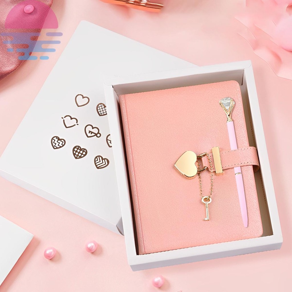 Heart Lock Diary with Lock Key Diamond Pen 144 Sheet Elegant Secret ...