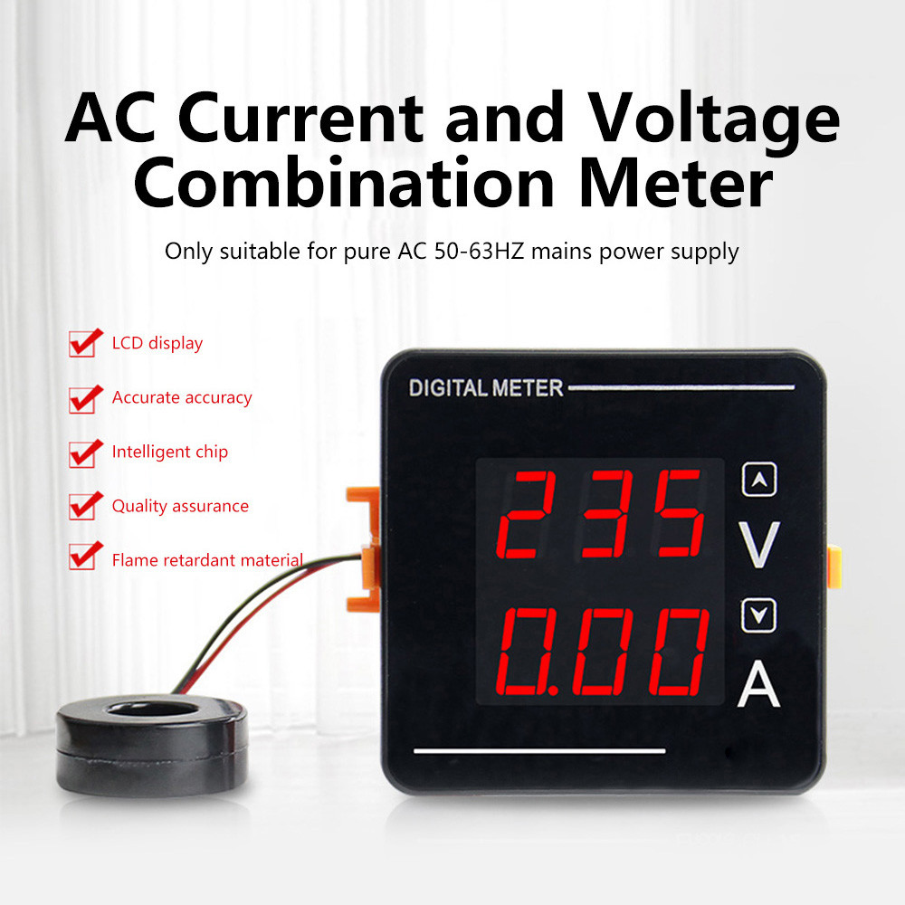 Volt Amp Meter AC 500V Digital Voltmeter Ammeter Panel LED Multimeter ...