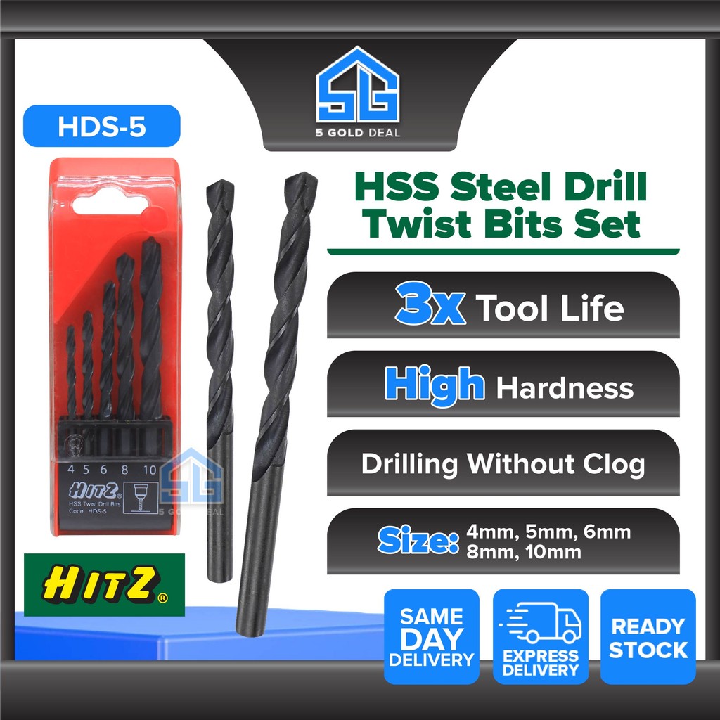 HITZ HSS Drill Bits Set Twist Bits Drilling Metal Steel Wood Plastic ...