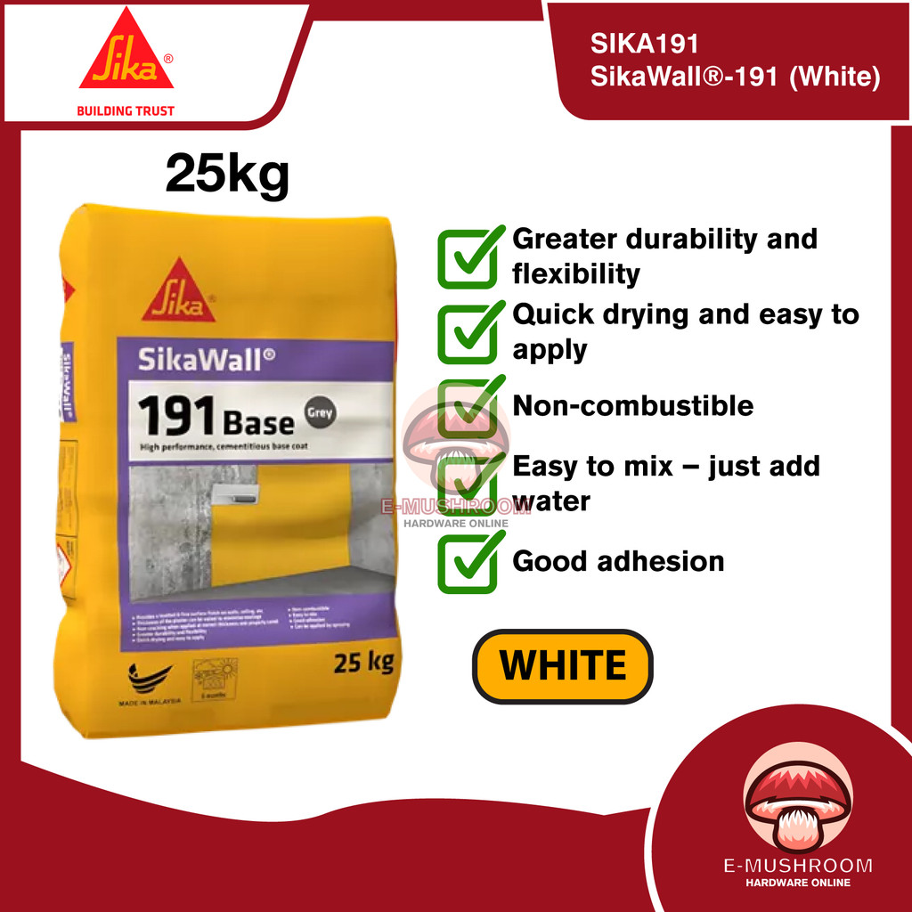 25kg Sikawall 191 White / Grey Base Skim Coat (Kasar) | Shopee Malaysia
