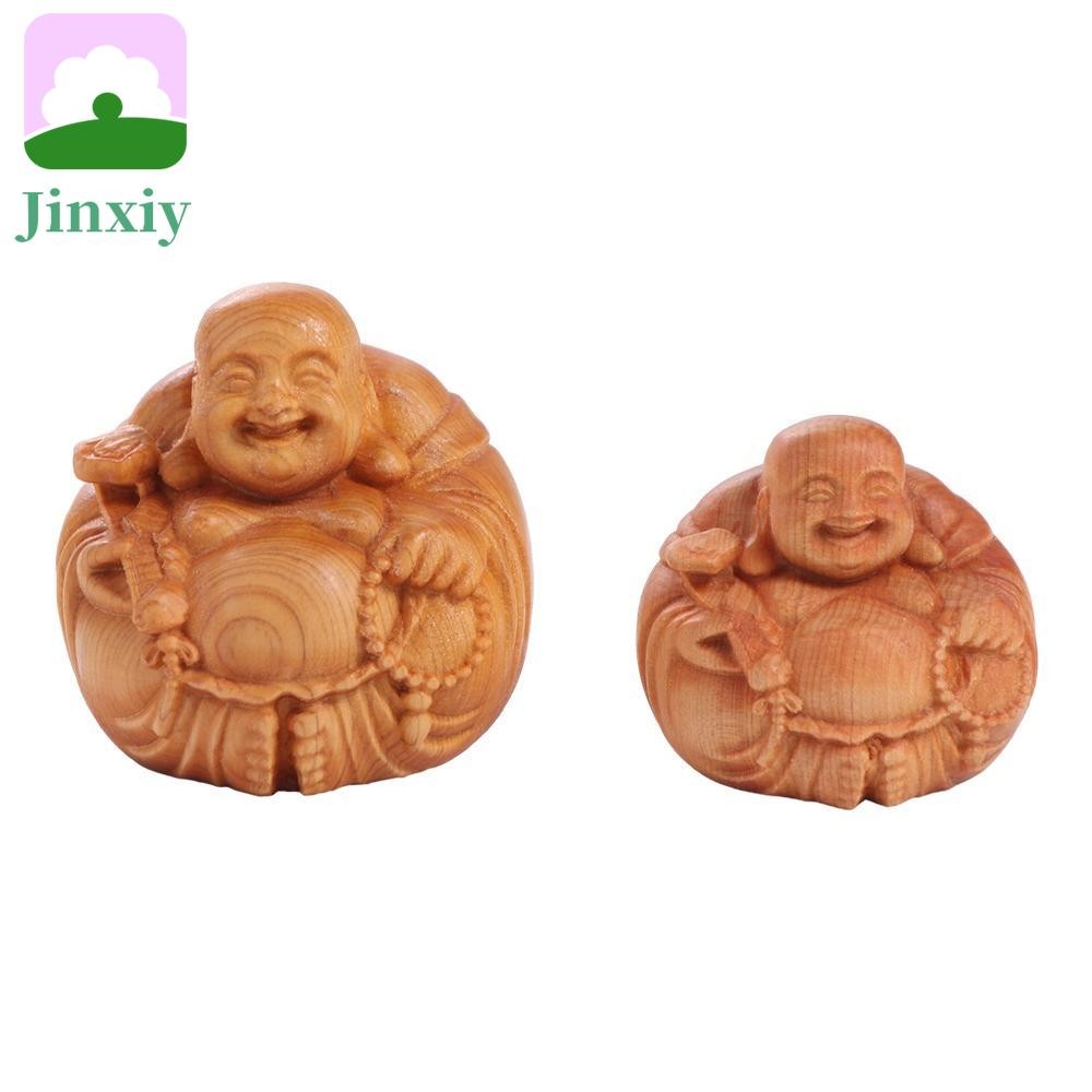 JINXIY Buddha Statue Craft, Wooden Mini Laughing Buddha Maitreya ...