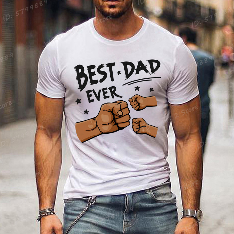 Best Dad Ever Print T-shirt, Father's Day T-shirts, Men's Comfy Crew Neck Short Sleeve T-shirt ...