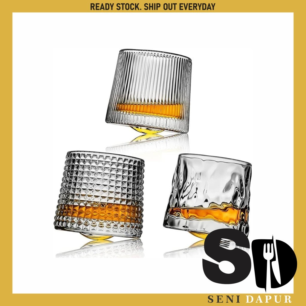 SD Rotating Tumbler Glass Bar Cup Diamond Rotating Whiskey Glasses Spin ...