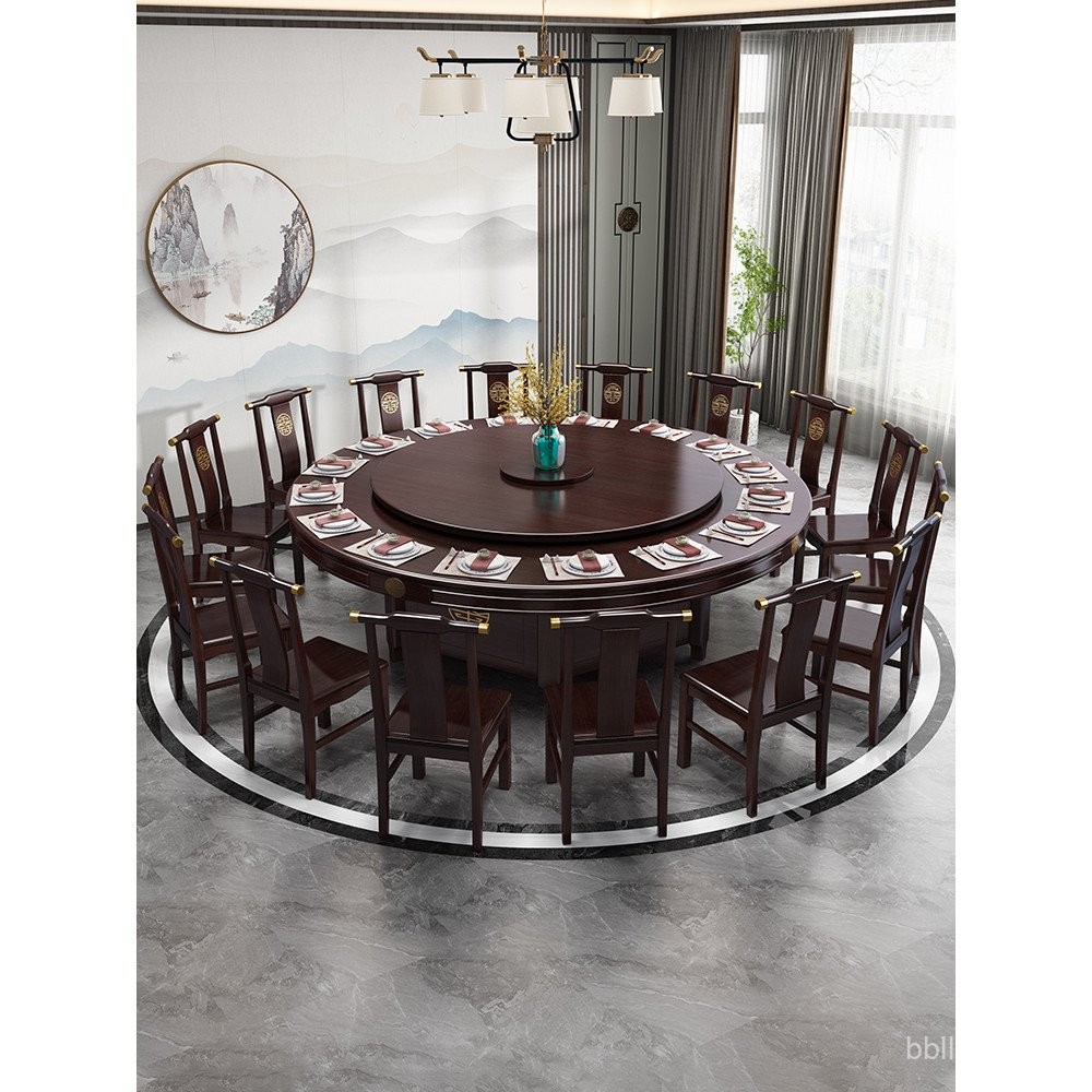 New Chinese Style Solid Wood Dining Table Round Table 15 People with ...