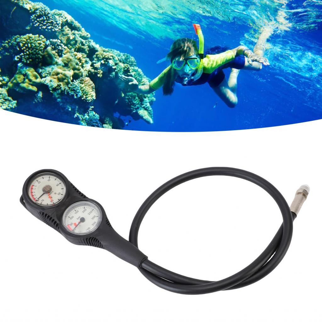 Air Pressure and Depth Meter Black Frame White Dial Double Diving ...