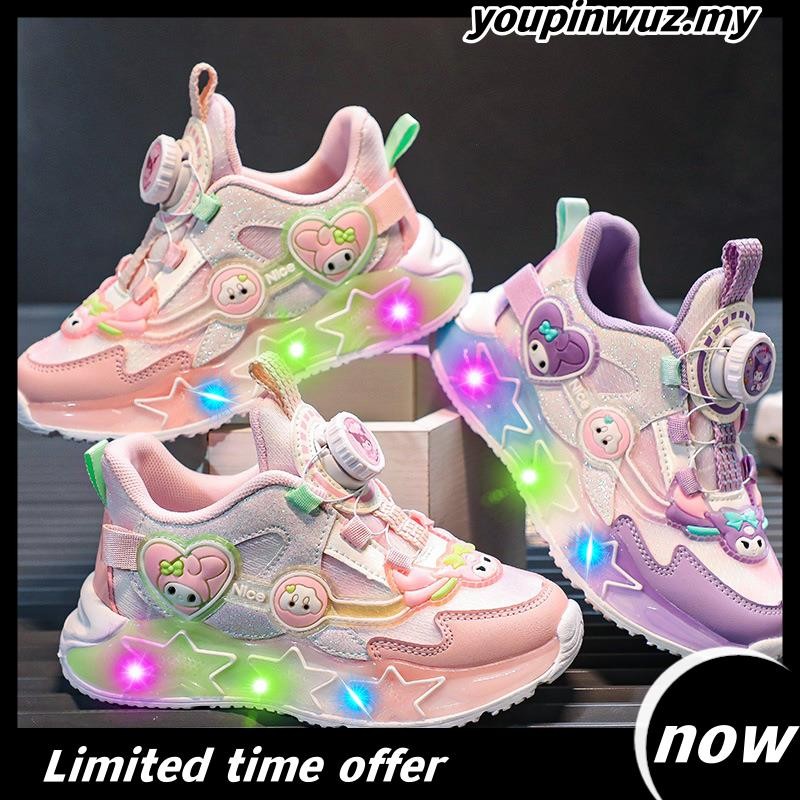 Kids Shoes Kuromi Melody Flash LED Light Shoes Elsa Girls Light Up ...