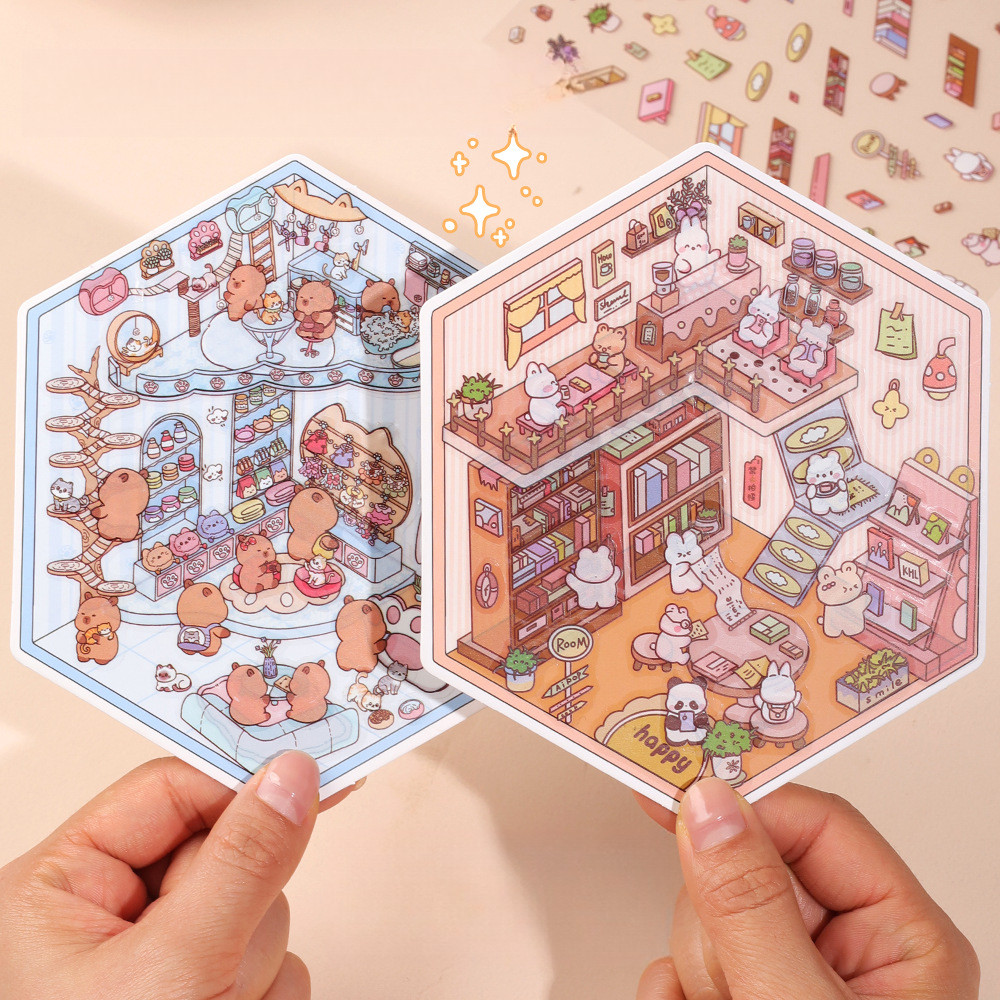 Cartoon Panda Birthday Party, 3D Miniature Scene Stickers, Multiple ...