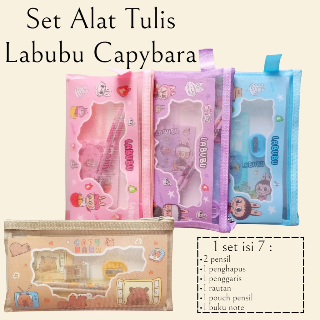 Labubu Capybara 7In1 Pouch Stationery Set | Shopee Malaysia