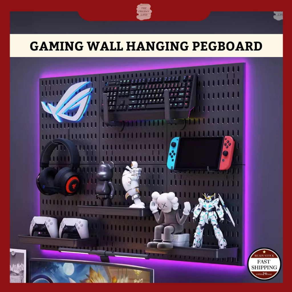 Gaming Pegboard Organizer Rack Tray Rak Lekat Dinding Wall Mounted ...