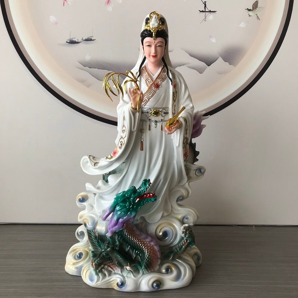 Imitation Porcelain Tread Dragon Guanyin Statue Miaoshan Guanyin ...