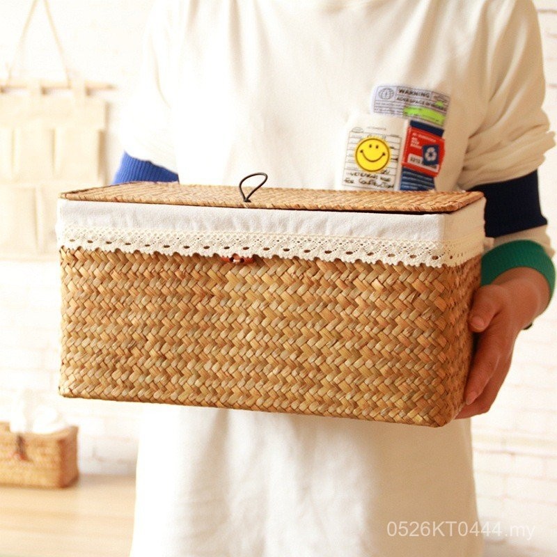 Coffee Table Storage Basket Rattan Storage Box with Lid Fabric Snacks ...