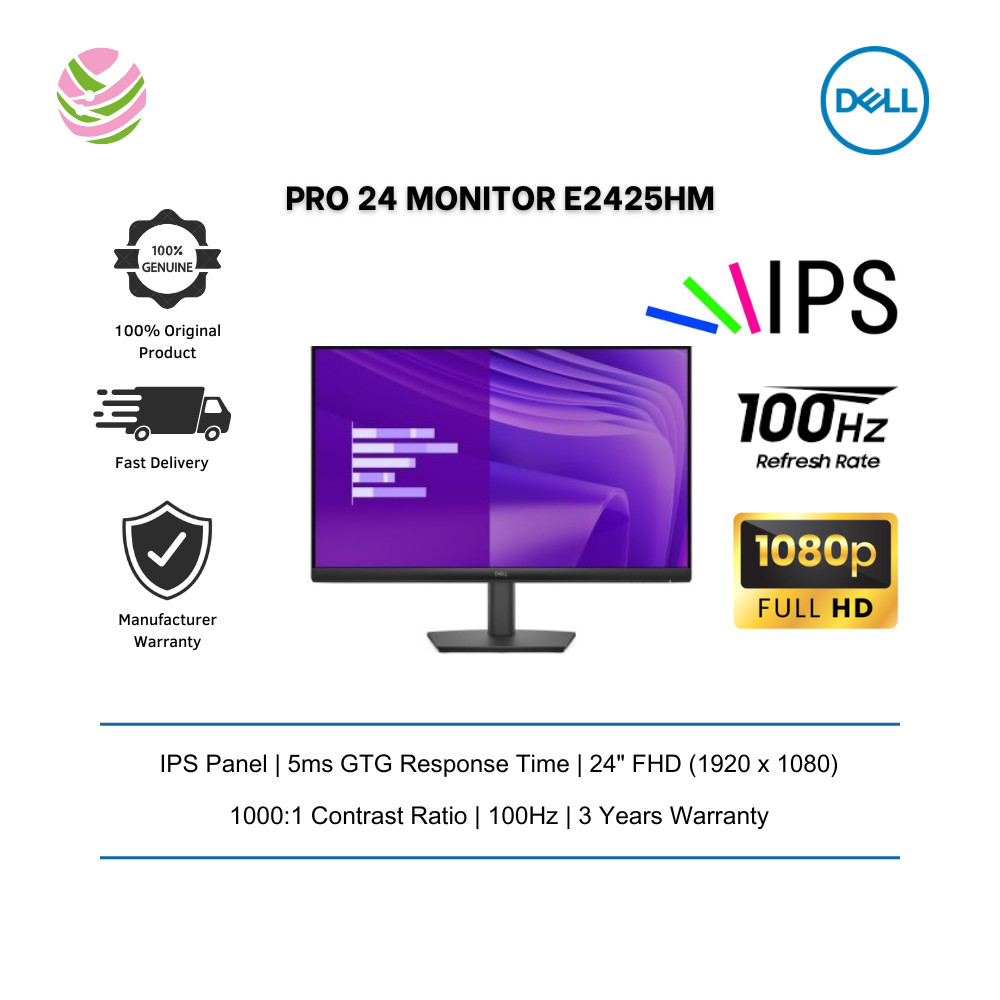 Dell Pro 24 Monitor - E2425HM (1920x1080, FHD, IPS, 100Hz, VGA/ HDMI ...