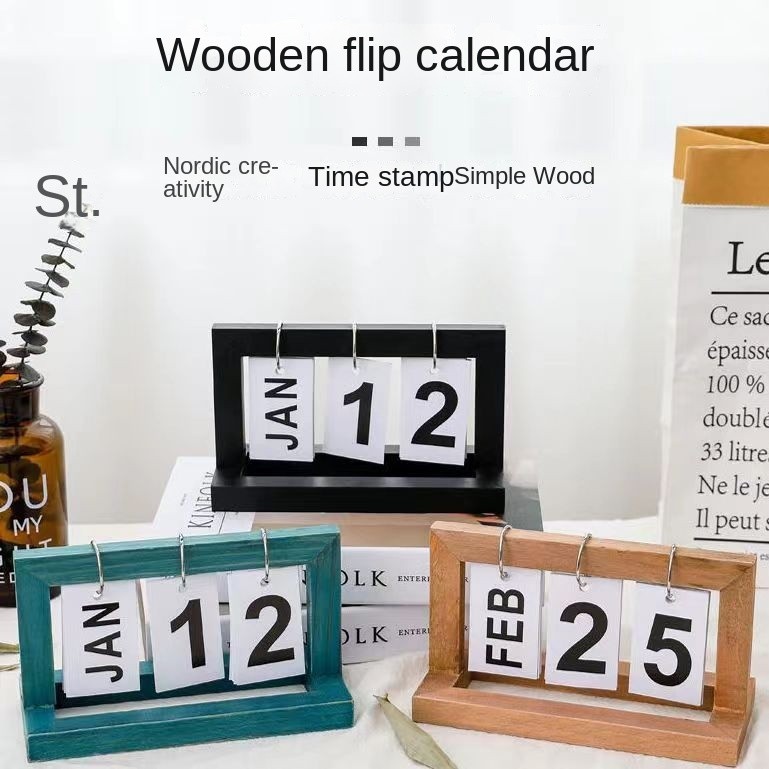 Wooden Flip Calendar Board Minimalist Desktop Table Home Office ...