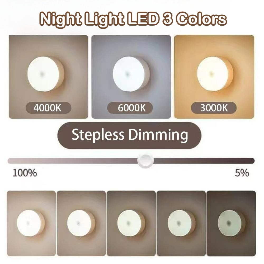 Night Light LED 3 Colors,Brightness Adjustment,USB Rechargeable,For ...