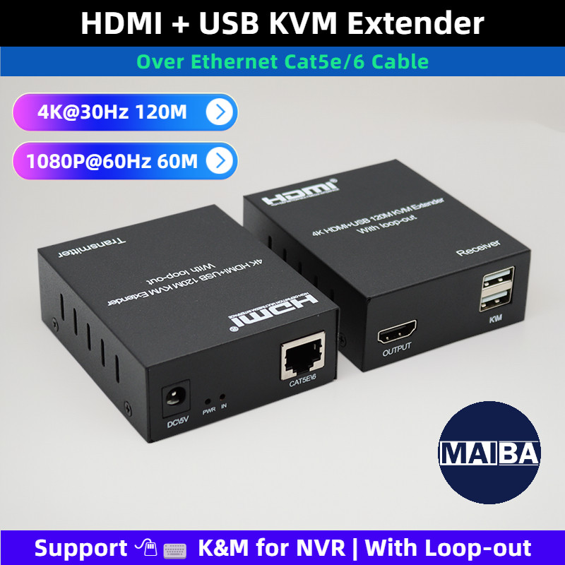 120M HDMI USB KVM Extender over Ethernet Cat5e/6 Cable 1080P 60M HDMI ...