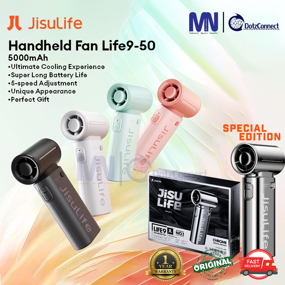 JISULIFE Handheld Fan Life9-50 5000mAh Portable Bladeless Rechargeable Fan 5-Wind Speeds ...