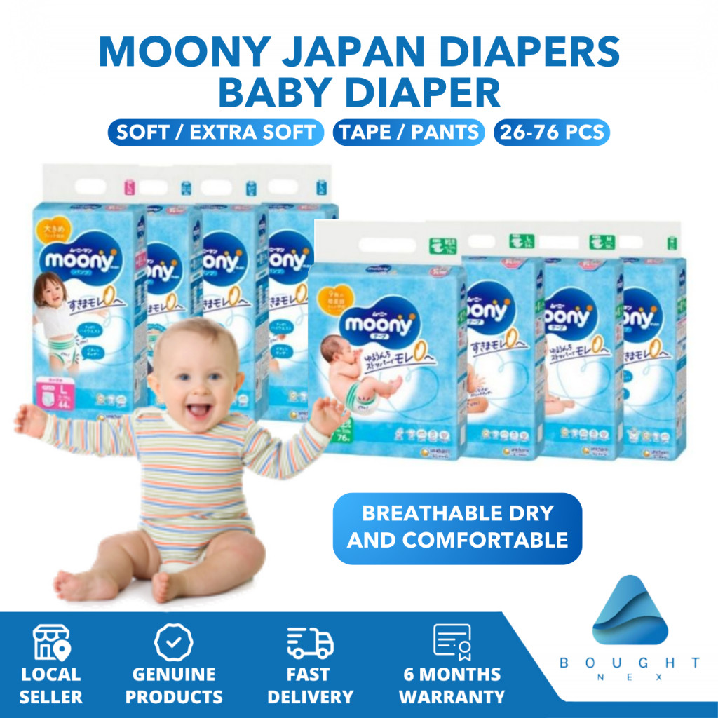 MOONY Japan Diapers Tape & Pants - Soft, Extra Soft, Baby Diaper, High Absorbency | Shopee Malaysia