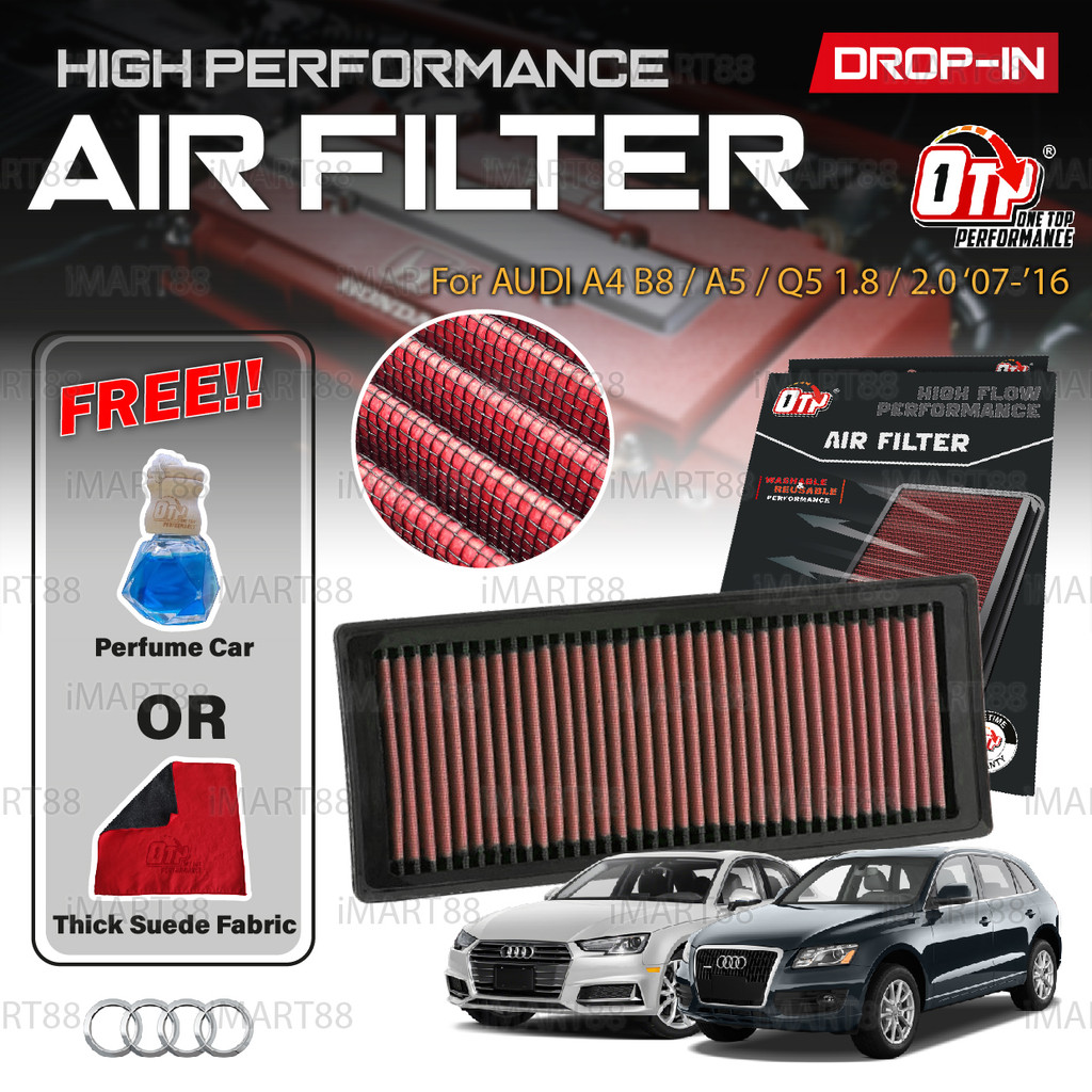 OTP WASHABLE DROP IN AIR FILTER 8K0133843E AUDI A4 B8 A5 Q5 1.8 2.0 cc ...