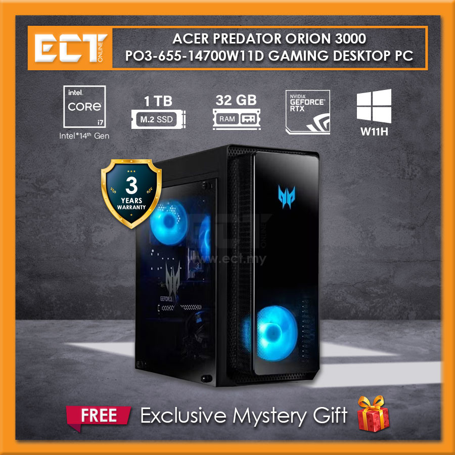 Acer Predator Orion 3000 PO3-655-14700W11D Gaming Desktop PC (i7-14700F 5.4GHz,32GB D5,1TB SSD ...