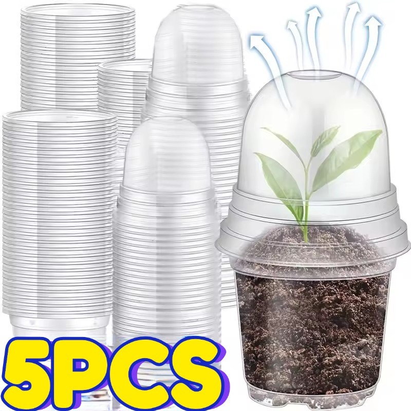 5Pcs Seedling Nursery Pots with Cover Seed Starting Grow Nutrition Cup ...