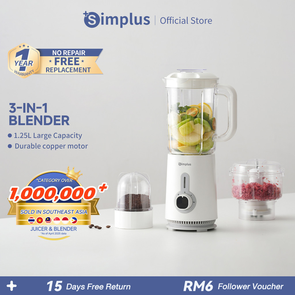 Simplus Blender 1.25L 3 in 1 Food Processor Juicer Meat Grinder Chopper ...