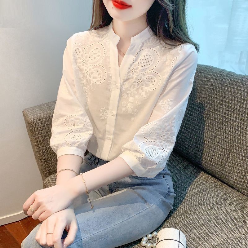 Lace Eyelet Blouse for Women Asian Inspired Attire Barong Style 3/4 ...