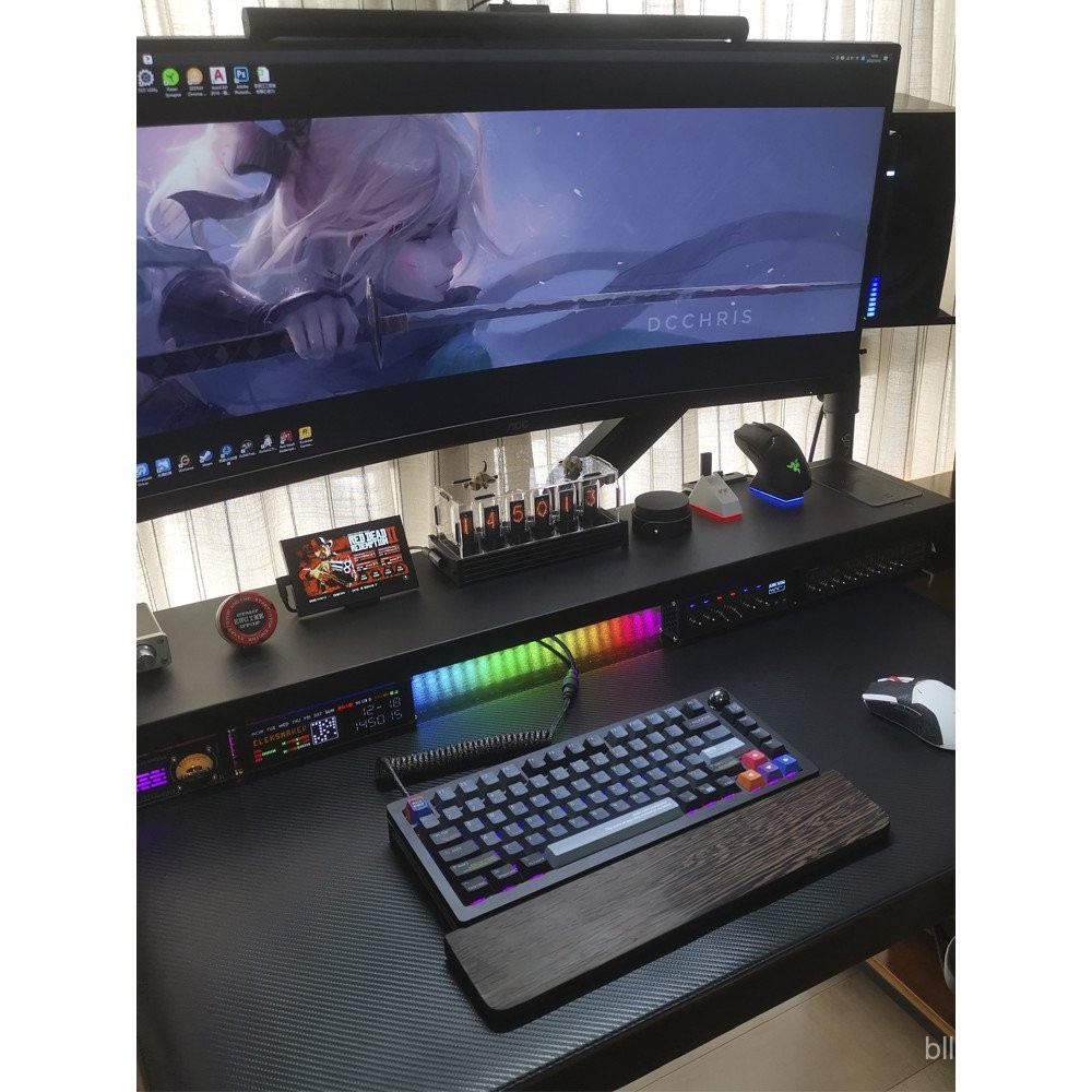 Computer Monitor Elevated Rack Long Display Stand Table with Gaming ...