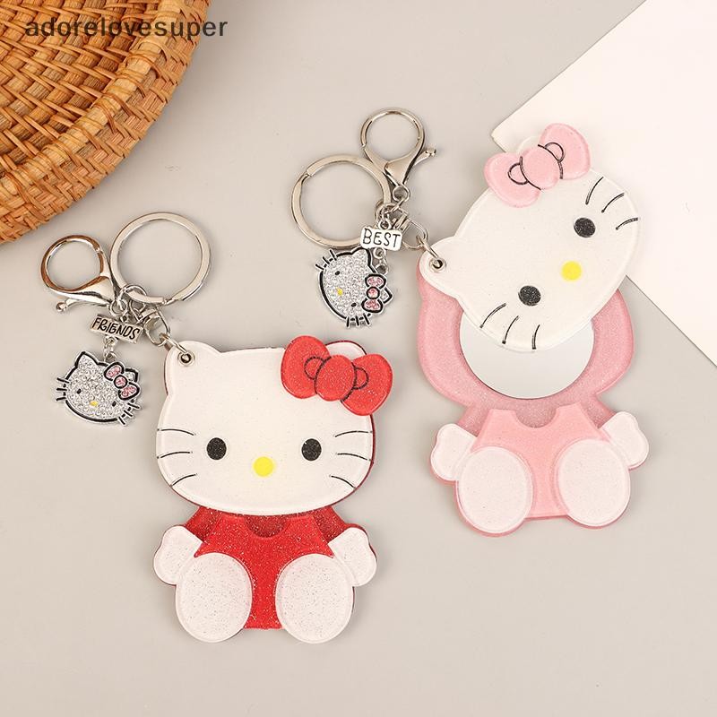 AD1MY Kawaii Hello Kitty Cat Sliding Cover Mirror Keychain Portable KT ...